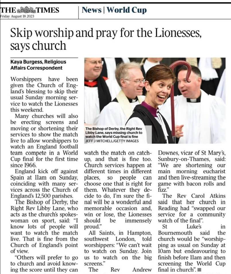 Why are churches cancelling services for the football? - Anglican Ink ...
